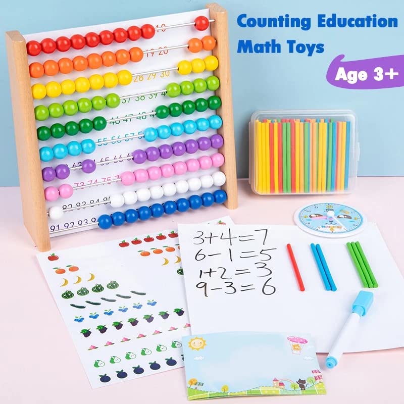 Tvoip Wooden Abacus for Kids Math with 100 Beads and 100 Counting Sticks Educational Math Games Preschool Learning Toys Learning Number Abacus for Toddler, Mathematics Toy Beads Game