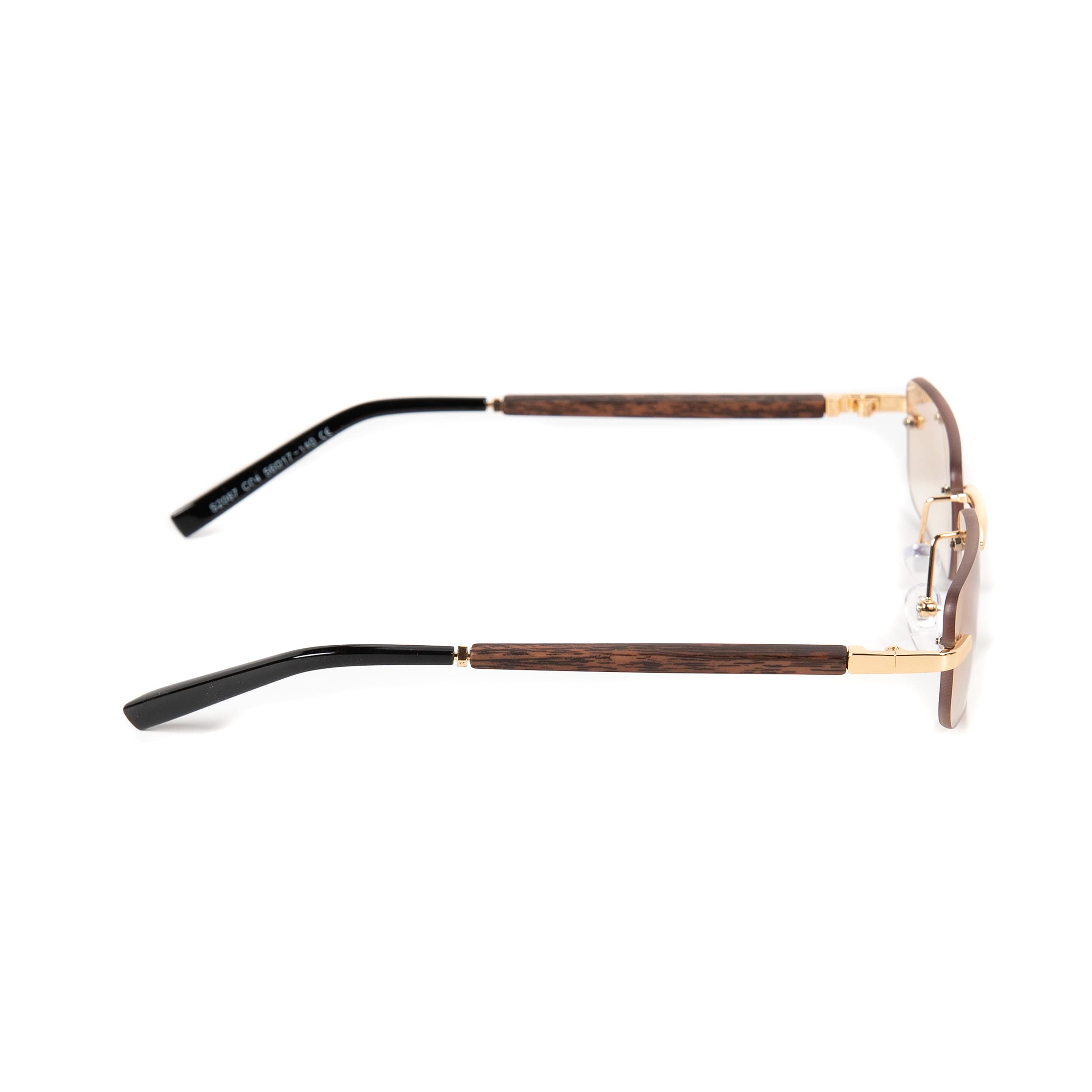 Street Knitted Gold Frame Brown Tint Square Rimless Hip Hop Men's Woodgrain Sunglasses