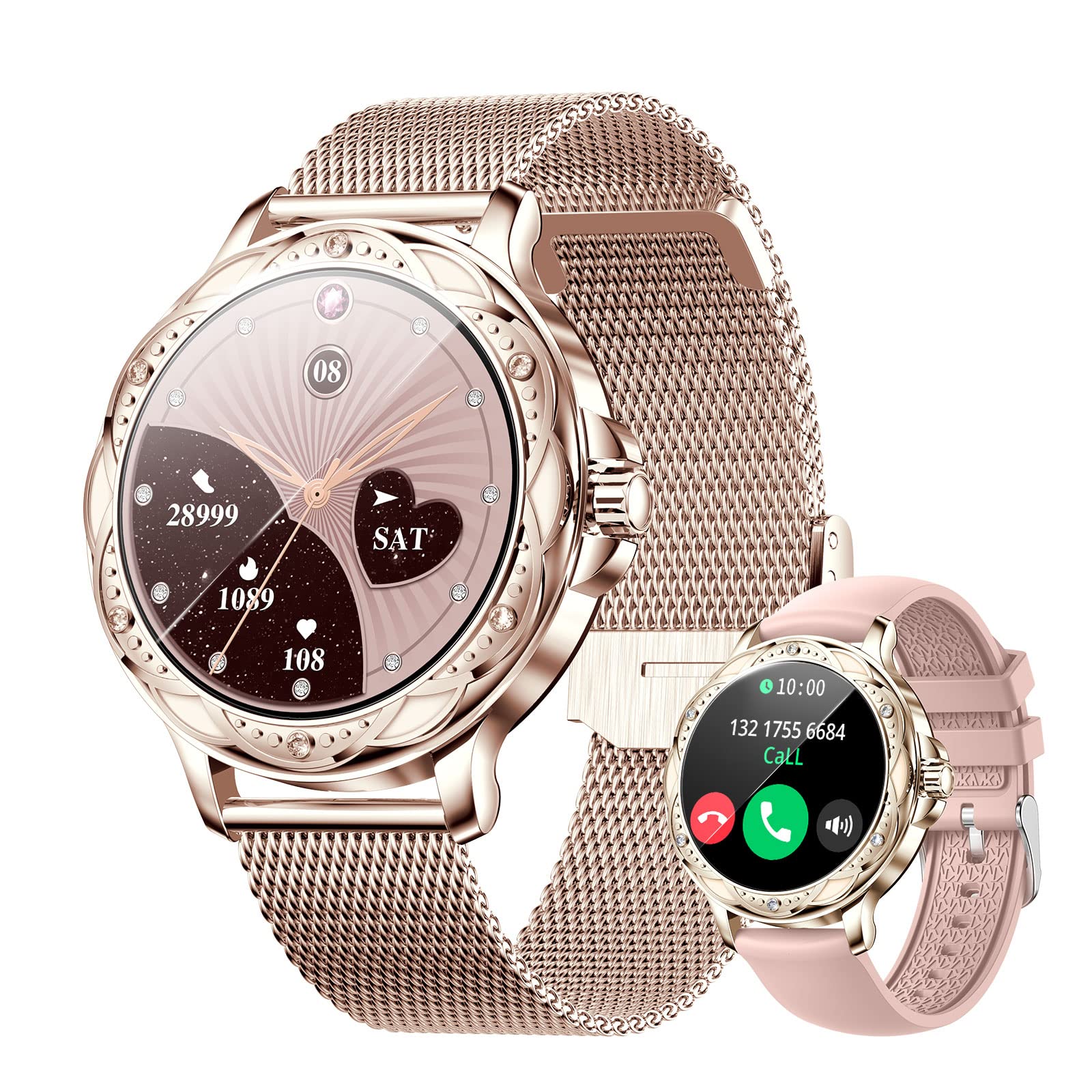 wonlex Smart Watch for Women, 1.36" Touch Screen Smartwatch with Heart Rate, IP67 Waterproof Activity Tracker, Fitness Watch for Android and iOS (Gold)