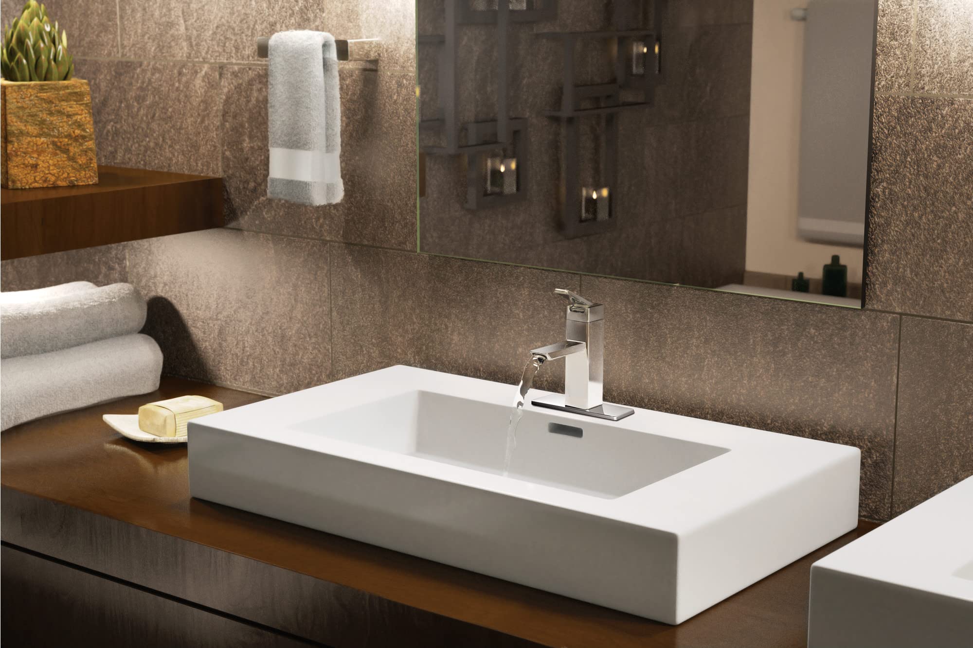 Moen 90 Degree Chrome One-Handle Modern Bathroom Faucet with Drain Assembly, S6700