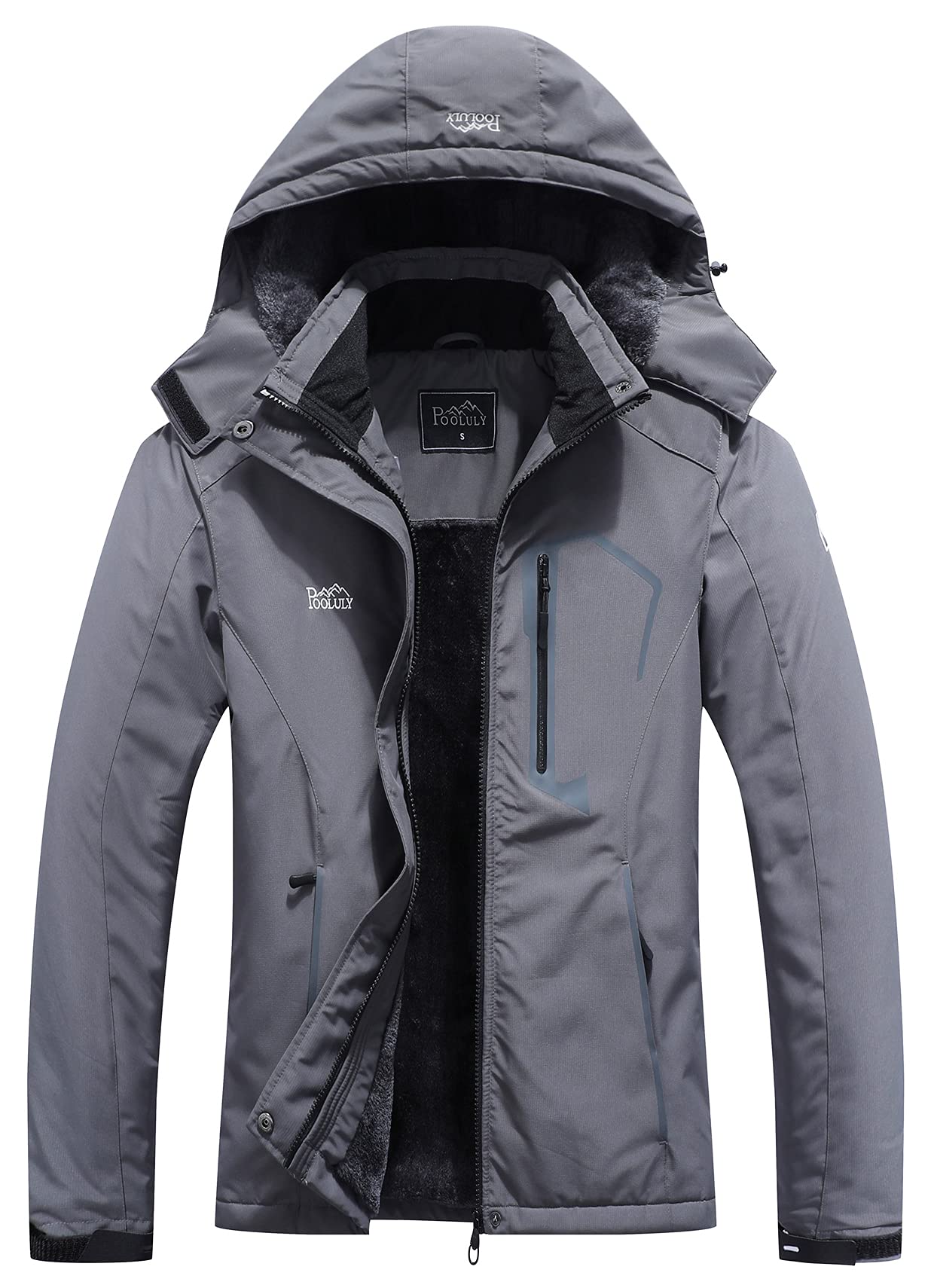 Pooluly Women's Ski Jacket Warm Winter Waterproof Windbreaker Hooded Raincoat Snowboarding Jackets