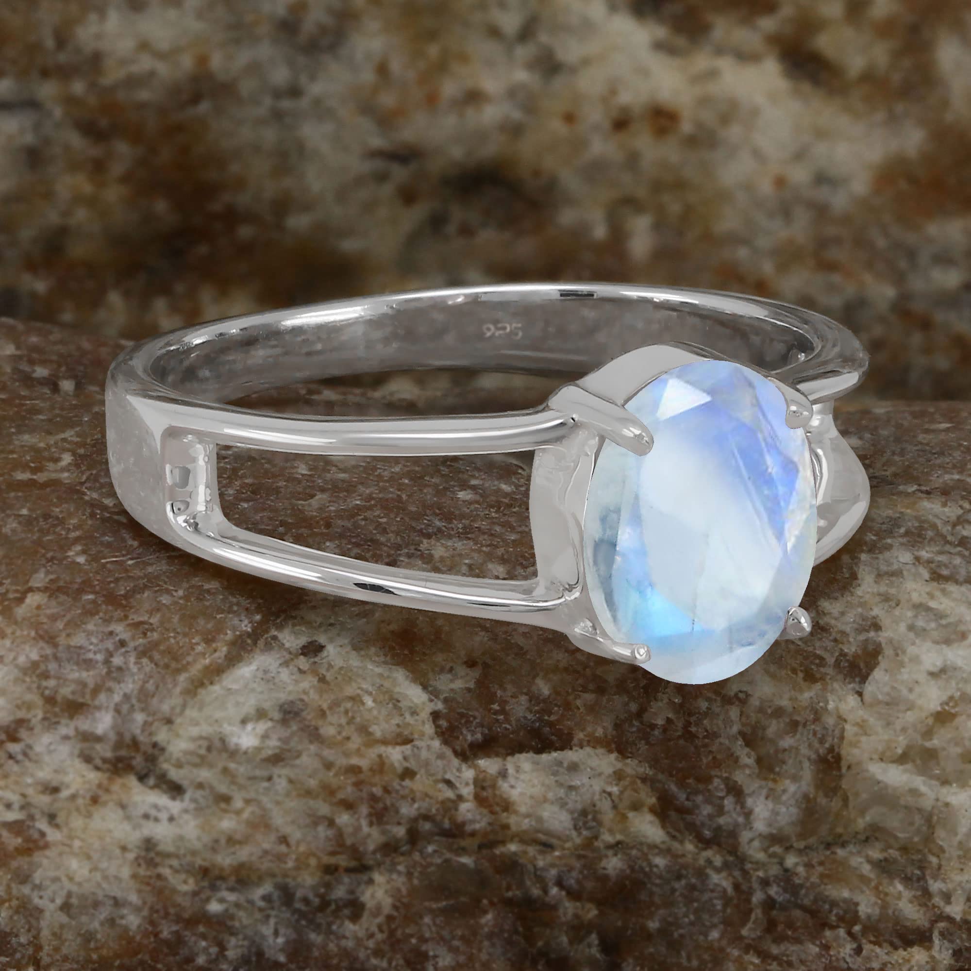 TISHAVI Moonstone Ring For Women, Sterling Silver Ring For Women, White Stone Ring For Women Sterling Silver, Ring Size 11