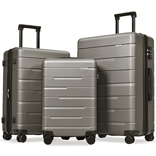 Merax 3 Pcs Expandable ABS Hardshell Luggage Sets with Spinner Wheel Suitcase TSA Lock Suit Case, Gray, (20/24/28)
