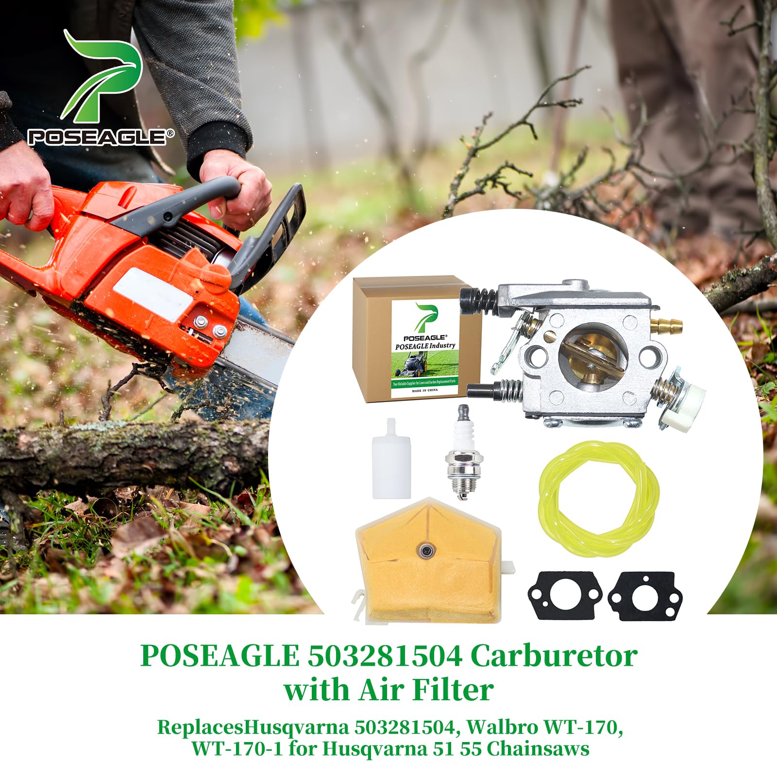 POSEAGLE 503281504 Carburetor Replaces Husqvarna 503281504, Walbro WT-170, WT-170-1 for Husqvarna 51 55 Chainsaws