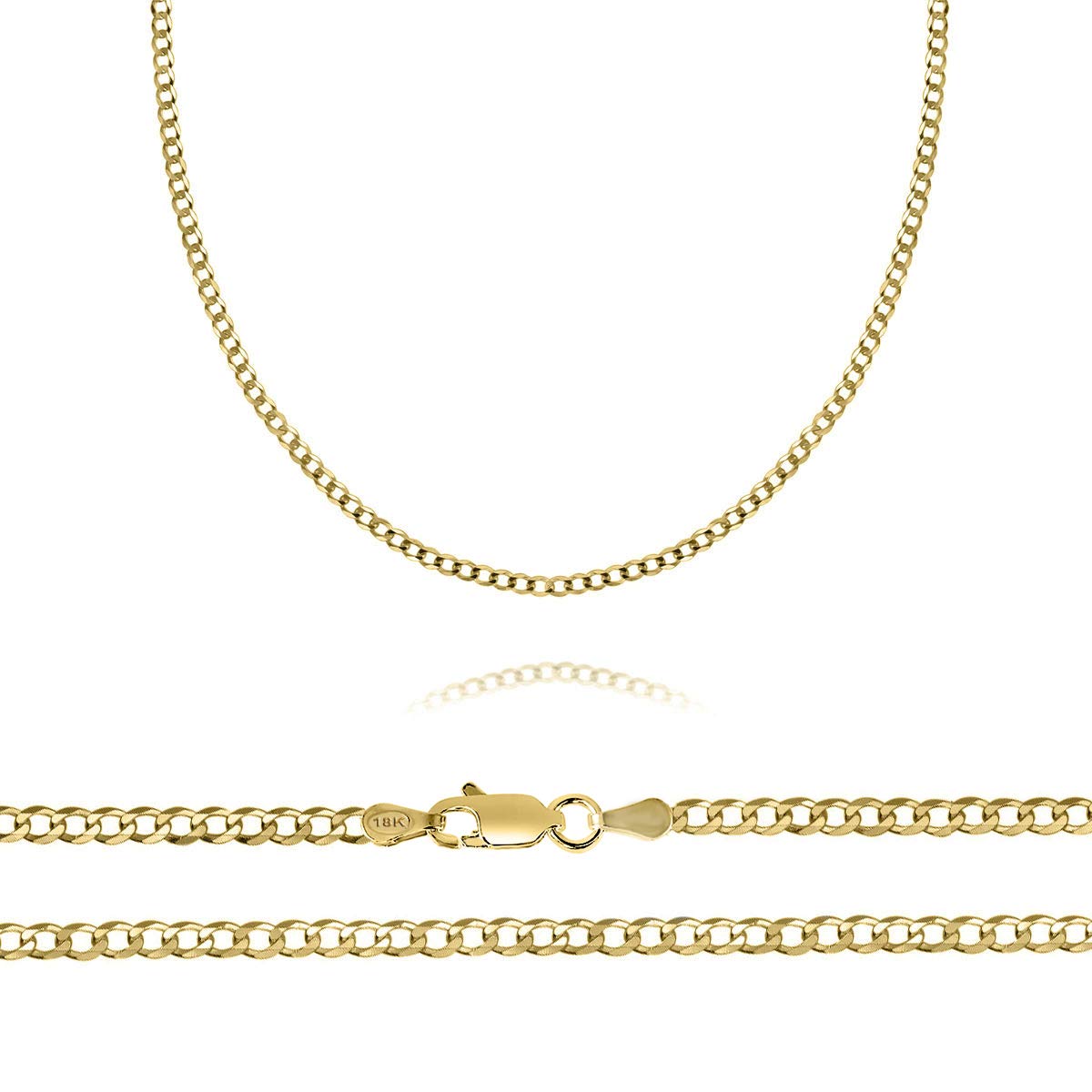 Orostar 2MM 18K Gold Chain for Men & Women with Strong Curb Link | Fine Curb Chain Necklace 20 inches