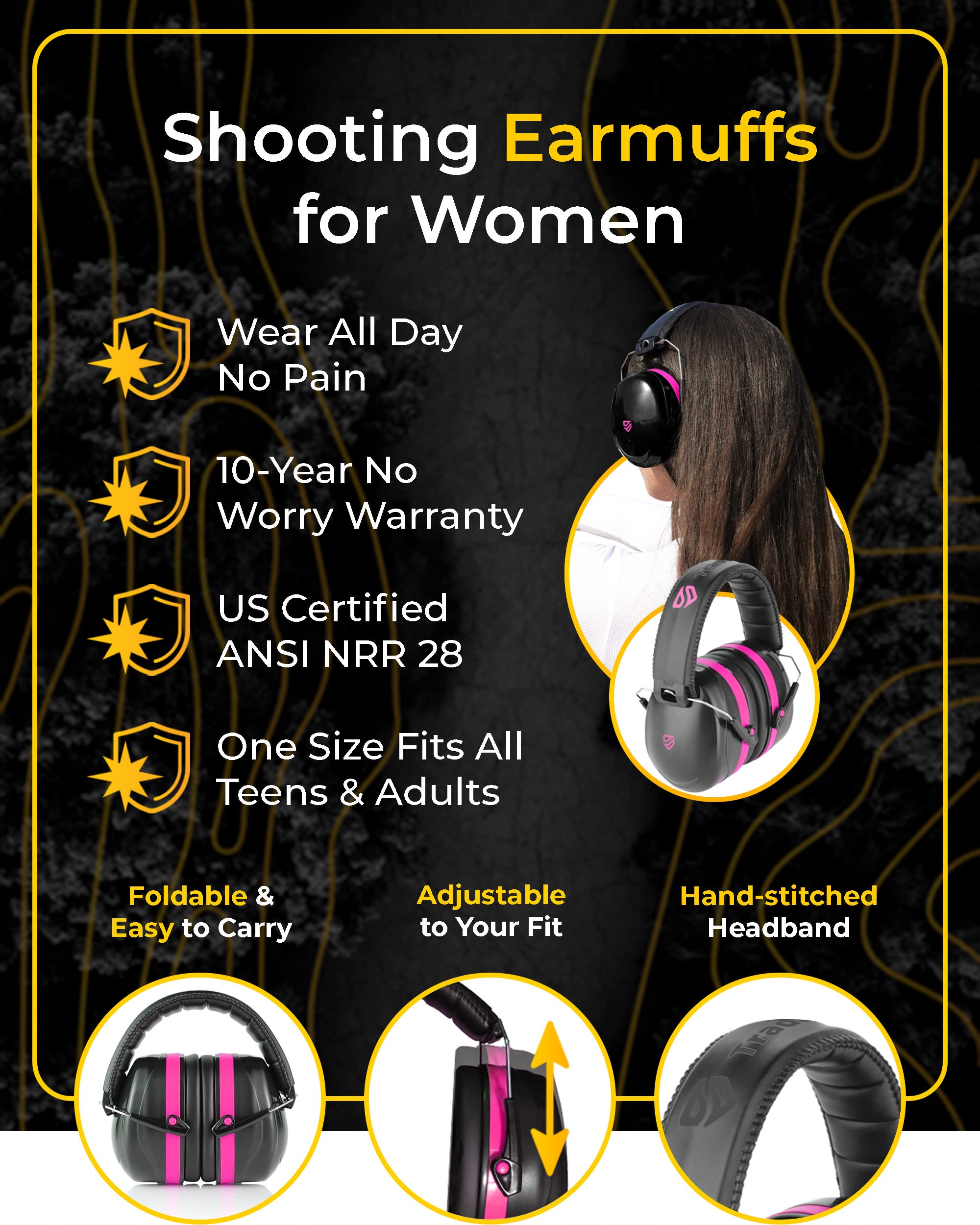 TRADESMART “His & Hers” Gift - Pink & Gunmetal Gray Shooting Ear and Eye Kits, U.S. Certified, for Women & Men