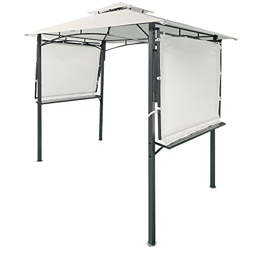 Merax Gazebo - 13Ft x 4.5Ft, Iron Double Tiered Outdoor Canopy with Bar Counters & Extendable Shades, for Patio Garden Backyard BBQ Grill, White