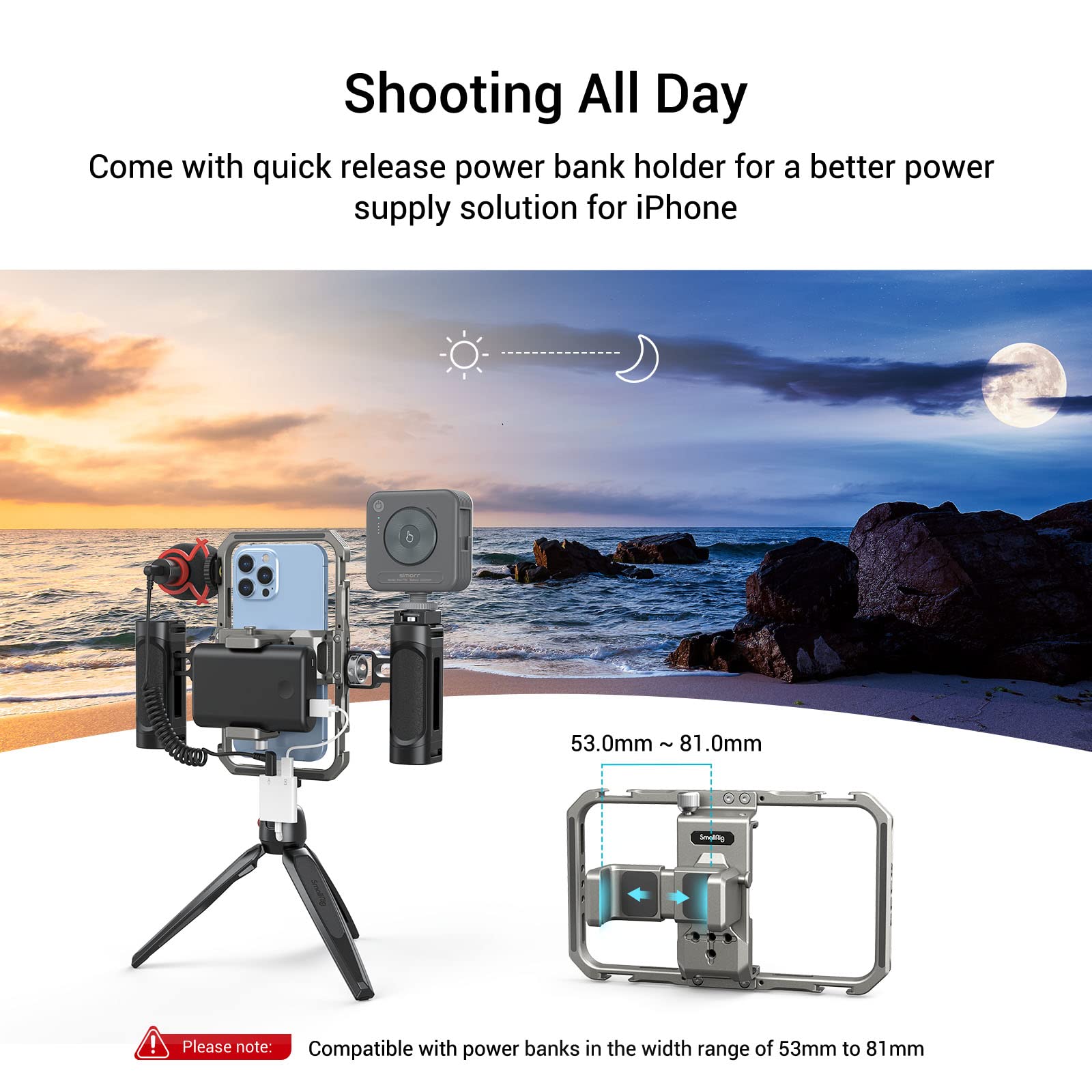 SmallRig Universal Phone Video Rig Kit for iPhone, All in One Video Kit with Tripod Side Handles LED Light Microphone Power Bank Holder, for Filming Vlogging 3610