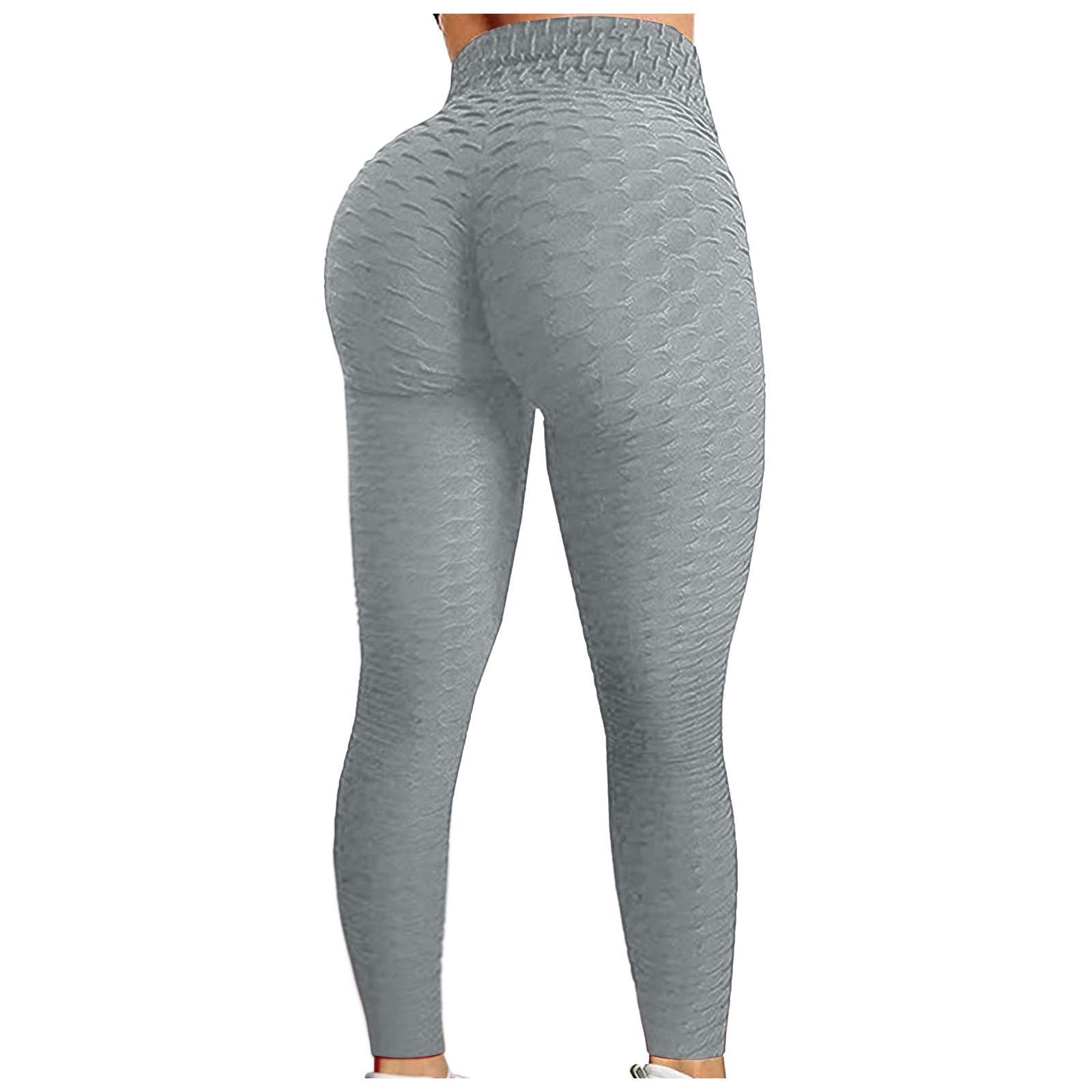 Women's High Waist Yoga Pants Tummy Control Slimming Booty Leggings Textured Workout Running Butt Lift Tights Gray