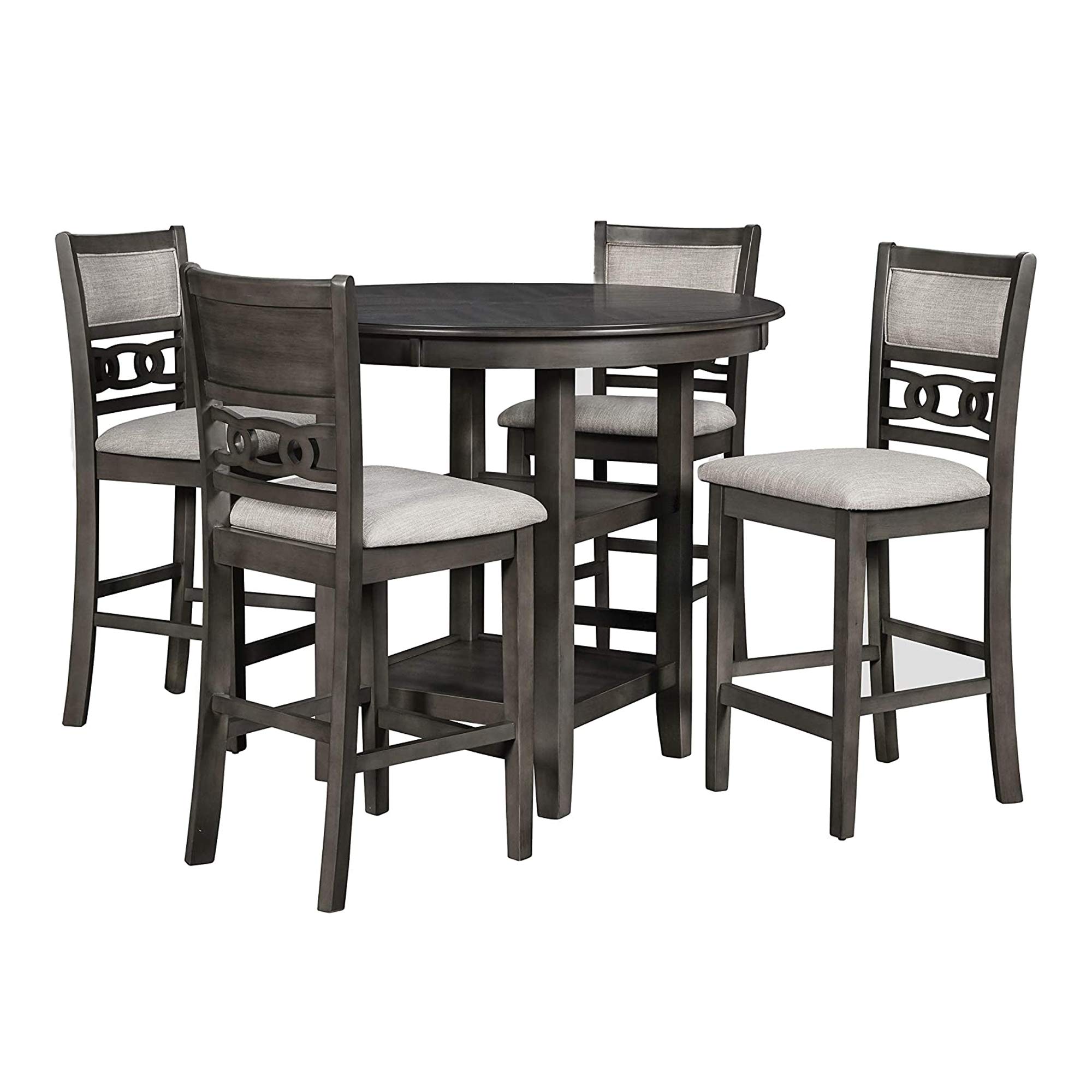 New Classic Furniture Gia 5-Piece Round Counter Height Dining Set with 1 Dining Table and 4 Chairs, 42.25", Gray