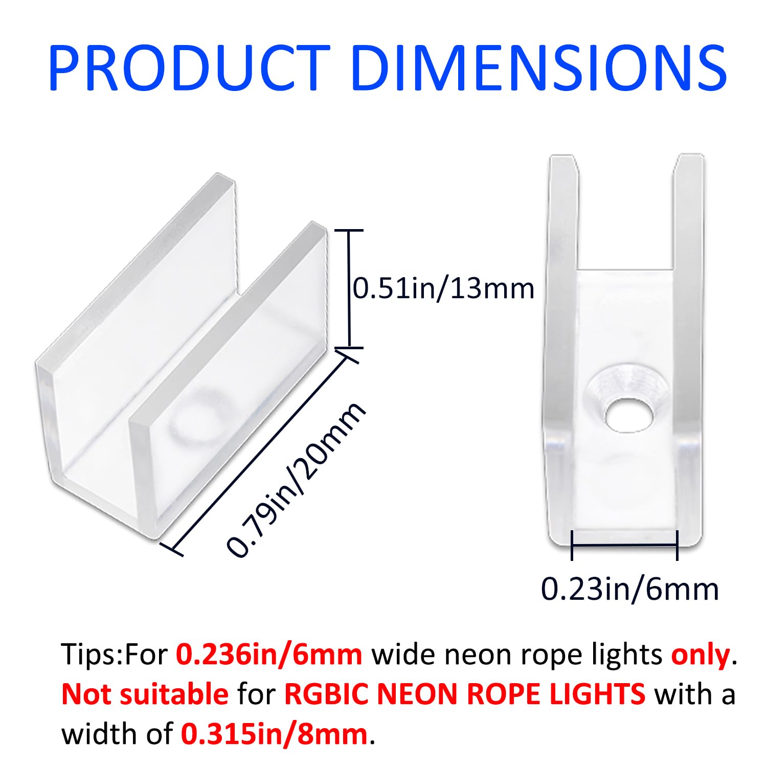 Lucienstar Neon Rope Light Mounting Brackets, 100PCS Neon Lights Install Fixing Clips Accessories for 6x12mm Silicone LED Neon Flex Strip Lighting, Neon Signs DIY(100 Screws, 100 Clips)