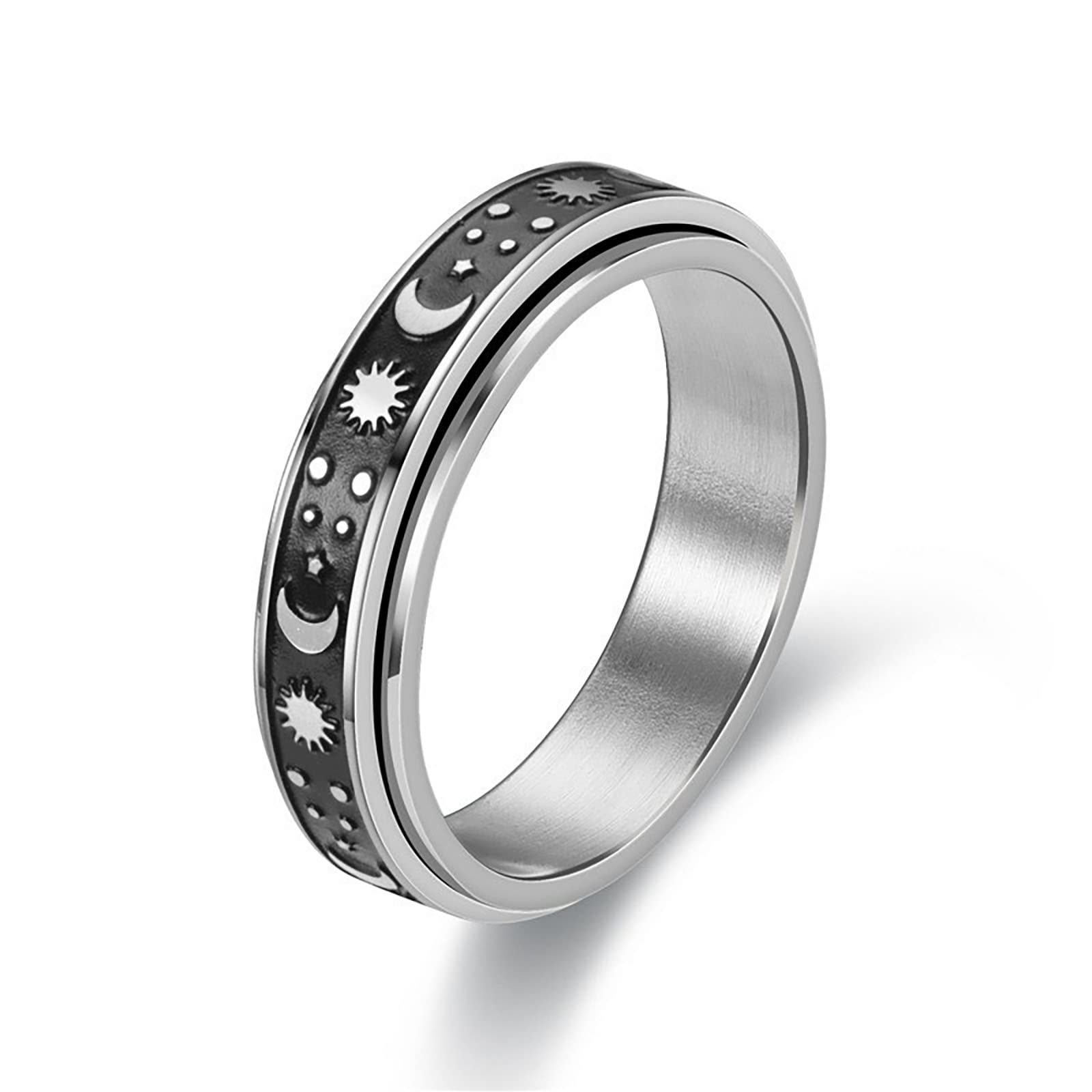 PUODROUXO Spinner Rings Moon and Star Fidget Ring Stress Relieving Anxiety Ring Engagement Wedding Promise Band for Women Men 5pcs