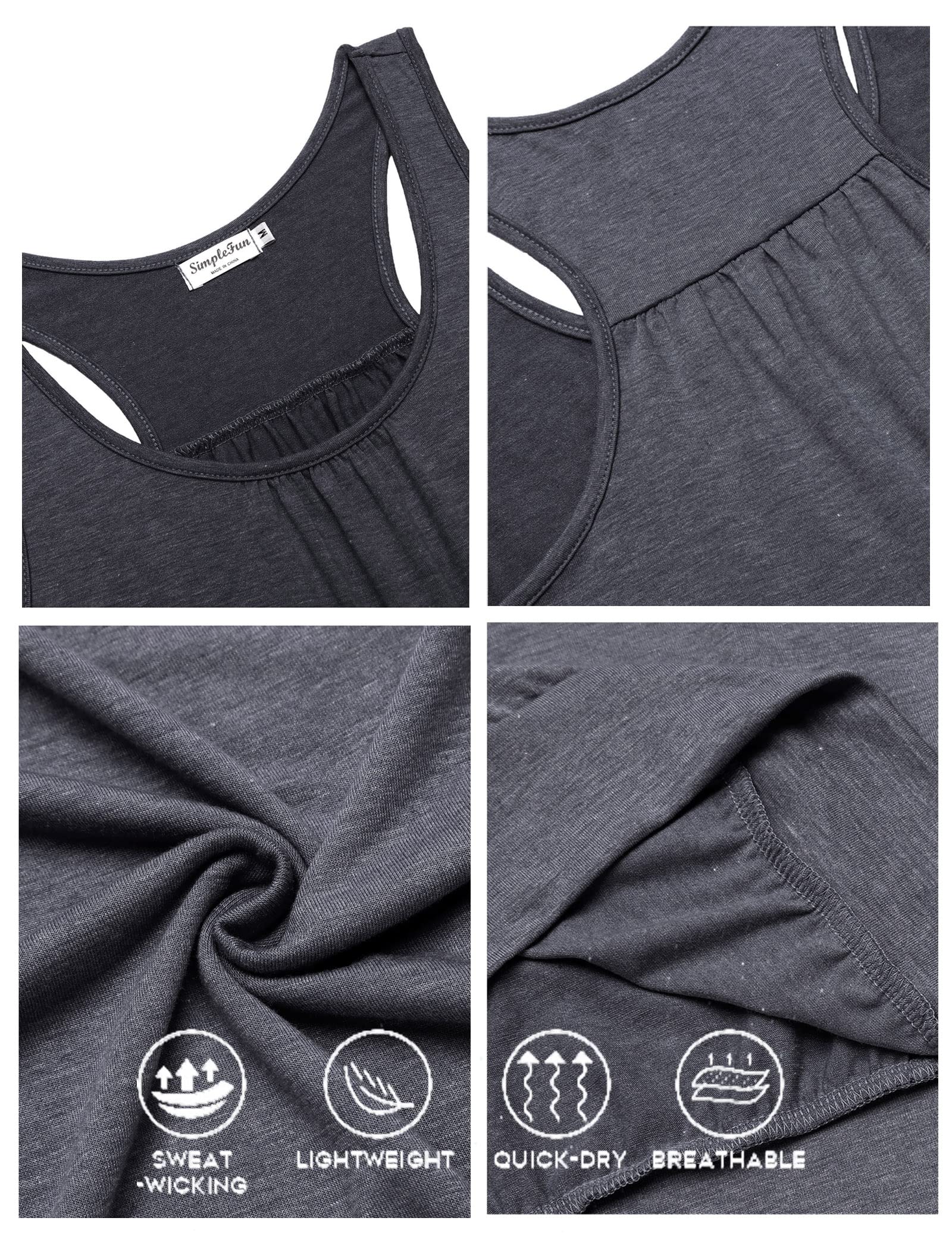 Summer Sportswear Tops for Women Loose Fit Tank Tops Gym Clothes Dark Grey S