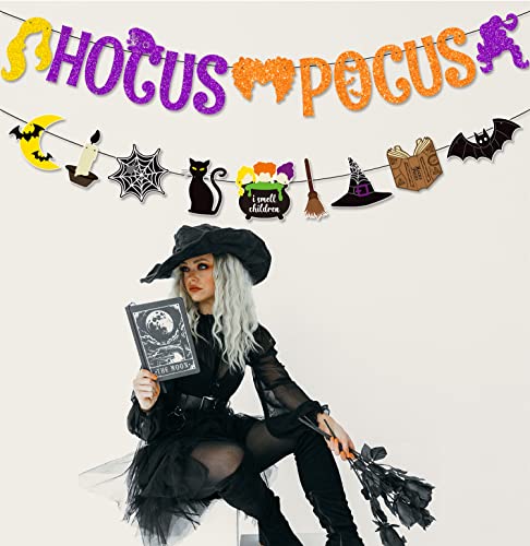 PTFNY Glittery Hocus Pocus Banner Hocus Pocus Halloween Decorations Halloween Witches Party Banner for Hocus Pocus Halloween Party Decorations Supplies