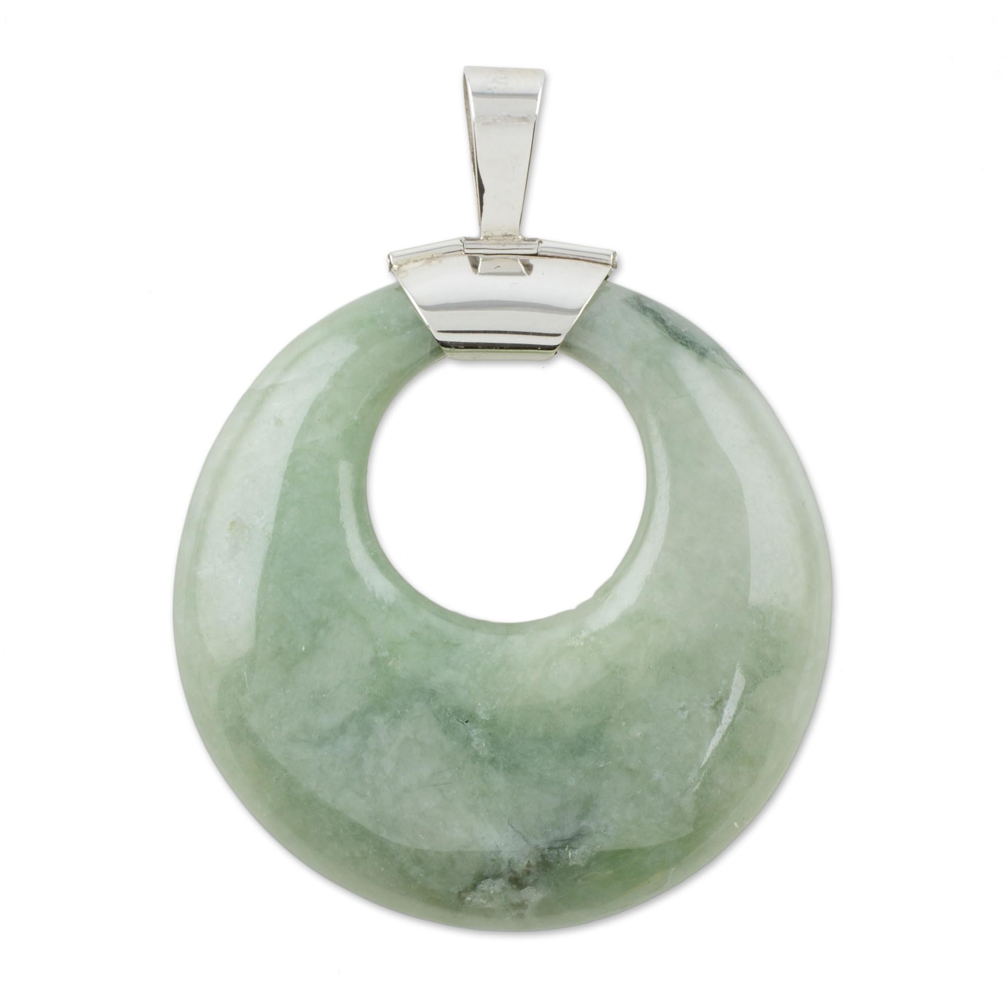NOVICA Handmade Jade Pendant Circular Polished with .925 Sterling Silver Bail Green Guatemala [2 in L x 1.6 in W x 0.2 in D] 'Serene'