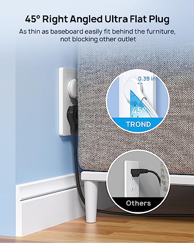 TROND Ultra Thin Flat Extension Cord 10 ft, Flat Plug Power Strip Surge Protector, 6 Wide Space Outlets 3 USB Ports(1 USB C), 3 Side Outlet Extender, Desk Charging Station Compact for Travel Home Dorm