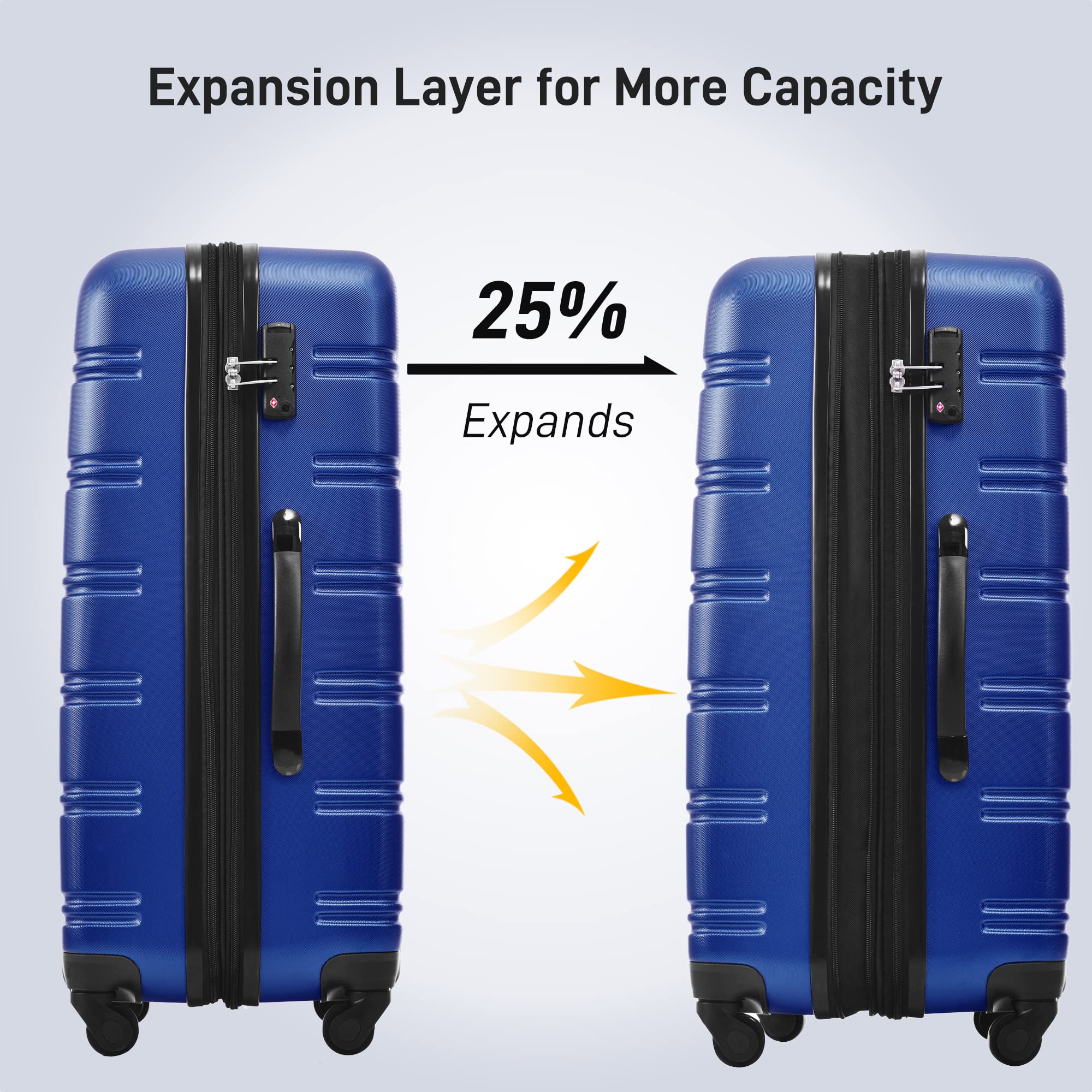 Merax Luggage sets of 3 Piece Carry on Luggage Airline Approved,Hard Case Luggage Expandable Checked Luggage Suitcase Set with Wheels(Deepblue)
