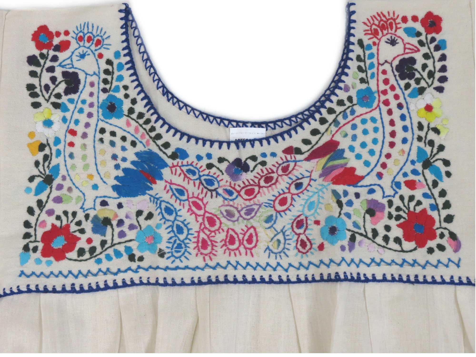 Mexican Blouse Campesina Floral (Medium, Off White)