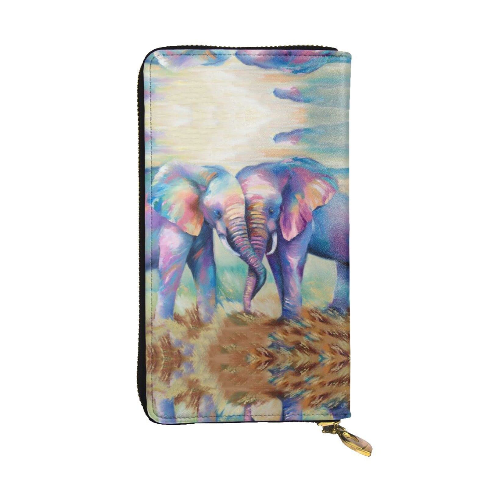 Two Colorful Elephants Women'S Leather Long Clutch Wallet :>> 7.48x4.13 Inch Comfortable, Lightweight, Waterproof, Durable.