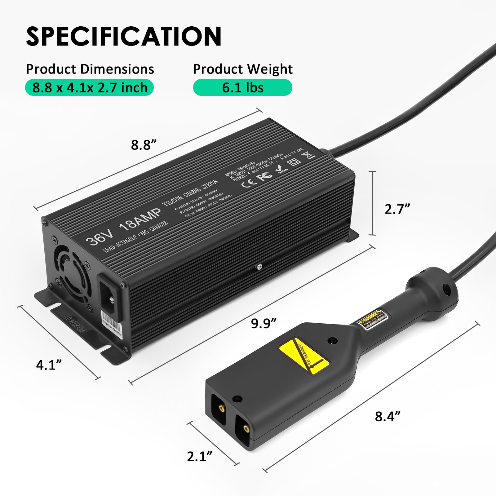 YILEIDE 36V 18A Golf Cart Battery Charger for EZGO TXT with D Style Plug