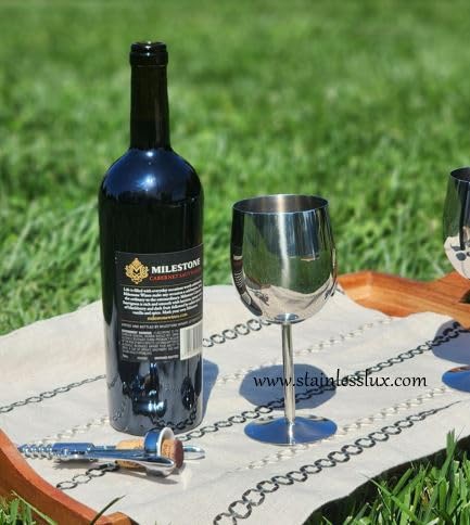StainlessLUX 73344 Brilliant Stainless Steel Wine Glass/Wine Tasting Goblet (New version with 1/4" taller)- Quality Drinkware for Your Enjoyment