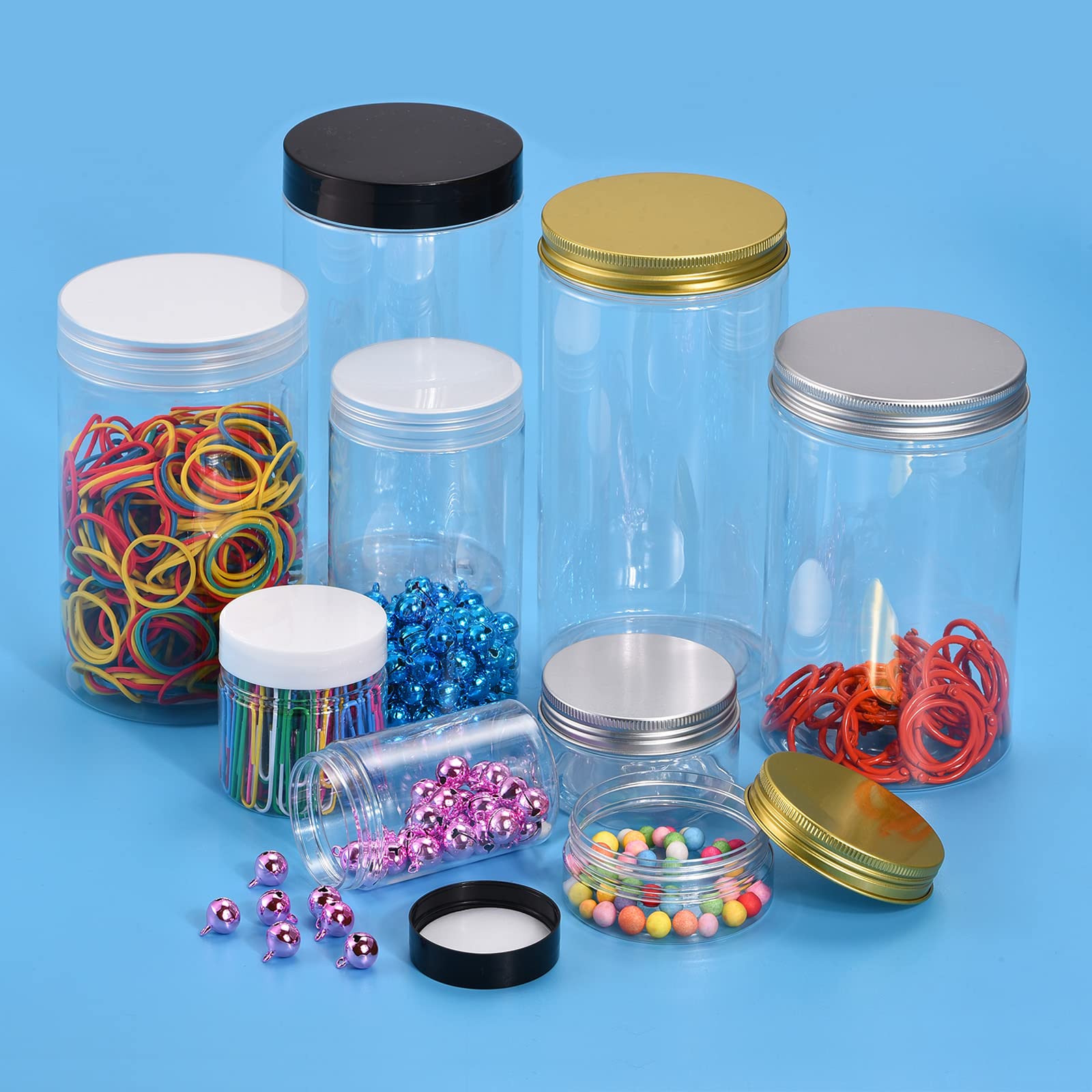 uxcell Round Plastic Jars with Black Screw Top Lid, 17oz/ 500ml Wide-mouth Clear Empty Containers for Storage, Organizing, 4Pcs