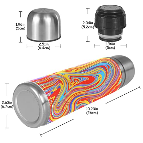Stainless Steel Leather Vacuum Insulated Mug Marble Texture Thermos Water Bottle for Hot and Cold Drinks Kids Adults 16 Oz