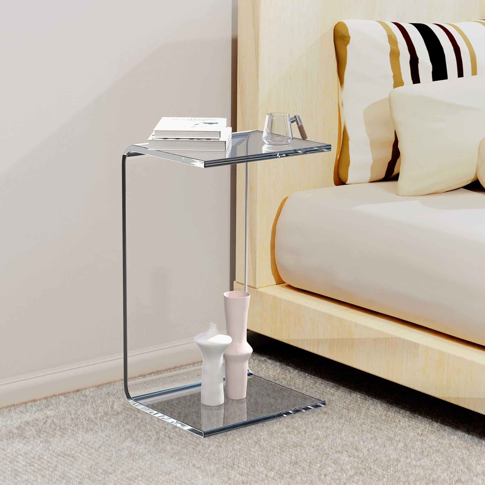 MESAILUP Premium Acrylic Coffee Table, 32" L x 16" W x16'' H x3/4'' Thickness (19mm), Clear Modern Decorative Waterfall Tea Table for Small Living Room, Bathroom, Bedroom and Office