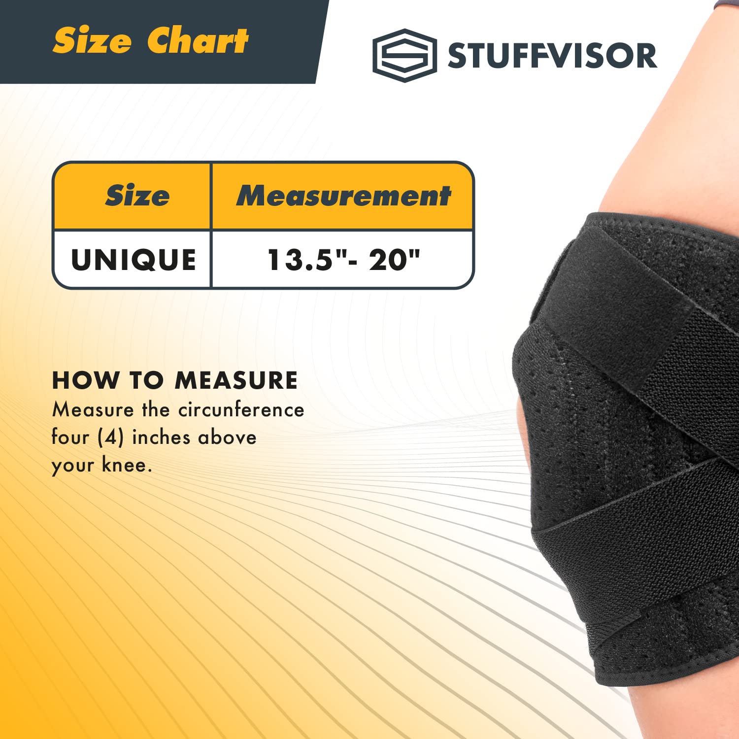 Stuffvisor Knee Brace for Meniscus Tear, Maximum Compression with side Stabilizers for Pain on Men and Women, Great for Arthritis Pain, Patella Gel Pad & Side Straps, Knee Sleeve, Onesize