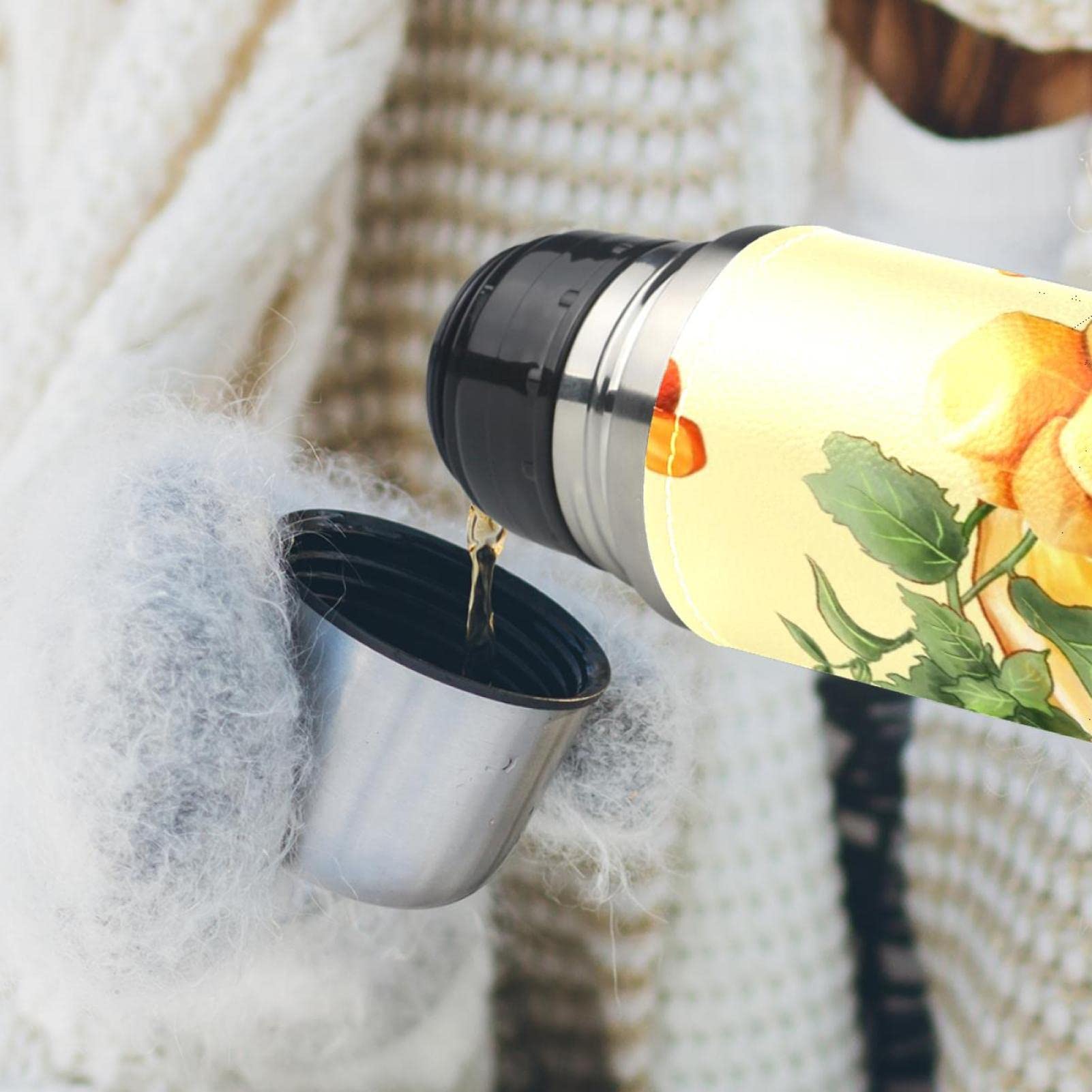 Stainless Steel Leather Vacuum Insulated Mug Mango Thermos Water Bottle for Hot and Cold Drinks Kids Adults 16 Oz