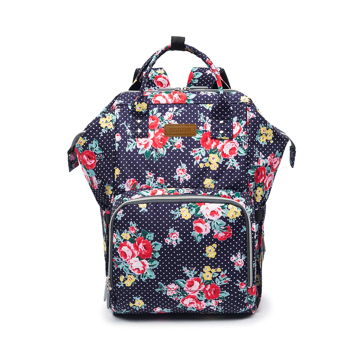 ROYALFAIR Diaper Bag Backpack Large Capacity Mummy Bag For Baby Care With Stroller Straps in Flower Pattern