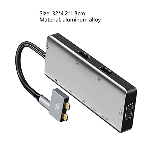 USB-C Hub High Speed Portable 10 in 1 Dual Type-C to Dual -Compatible VGA USB-C Adapter Compatible with Pro/Air