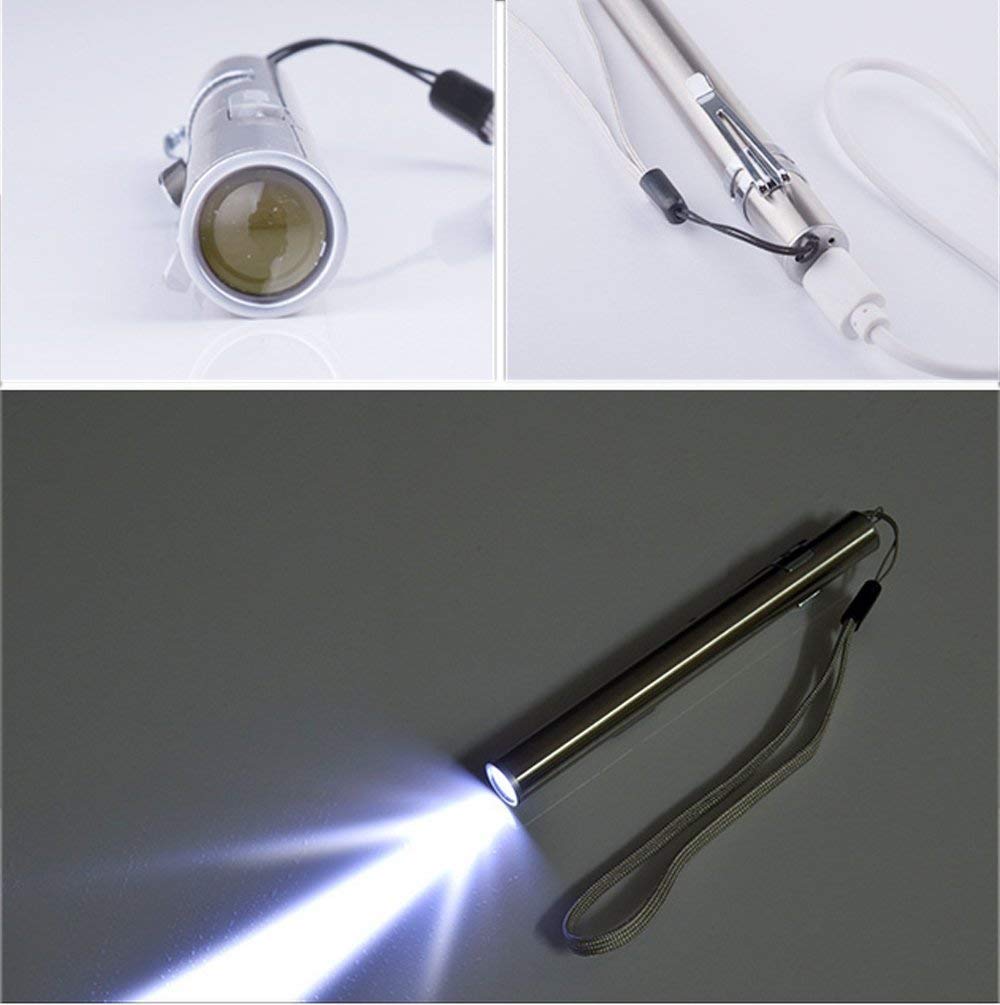 T6 5 Pack Pen Light Flashlight with USB Cable 400 lumens Rechargeable Small Bright Penlight Mini LED Pen Flashlight Pocket Flashlight for Camping Outdoor Work Repair