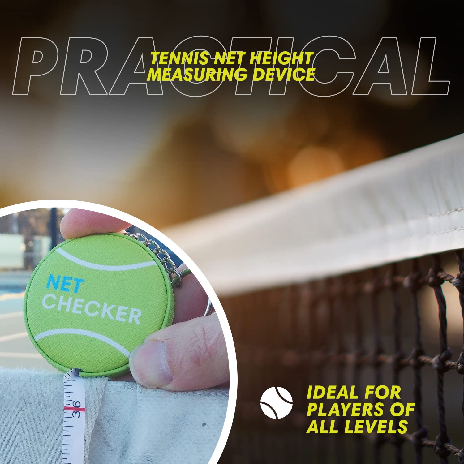 Scoring Right Tennis Net Height Mini Measuring Tape and Keyring, Portable 59 Inch Flexible Measuring Tape for Measuring Tennis Net Height, Green