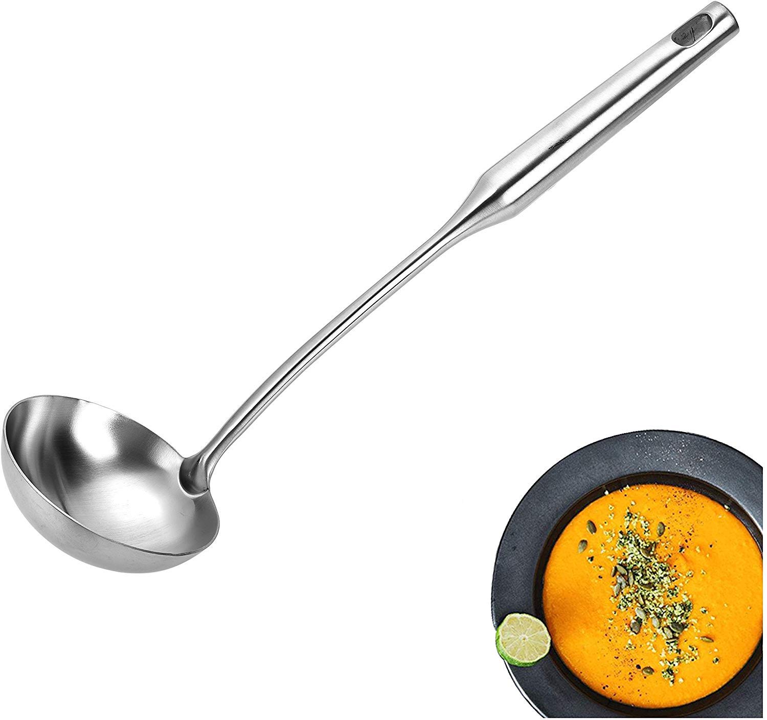 TBWHL Metal Soup Ladle 304 Stainless Steel Gravy Sauce Ladle with Long Handle for Kitchen 13.4"