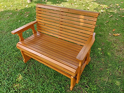 Wooden Patio Glider with High Roll Back and Deep Contoured Seat, Solid Fir Wood, 2-Seater, Heavy Duty 800 LBS, 4 Feet