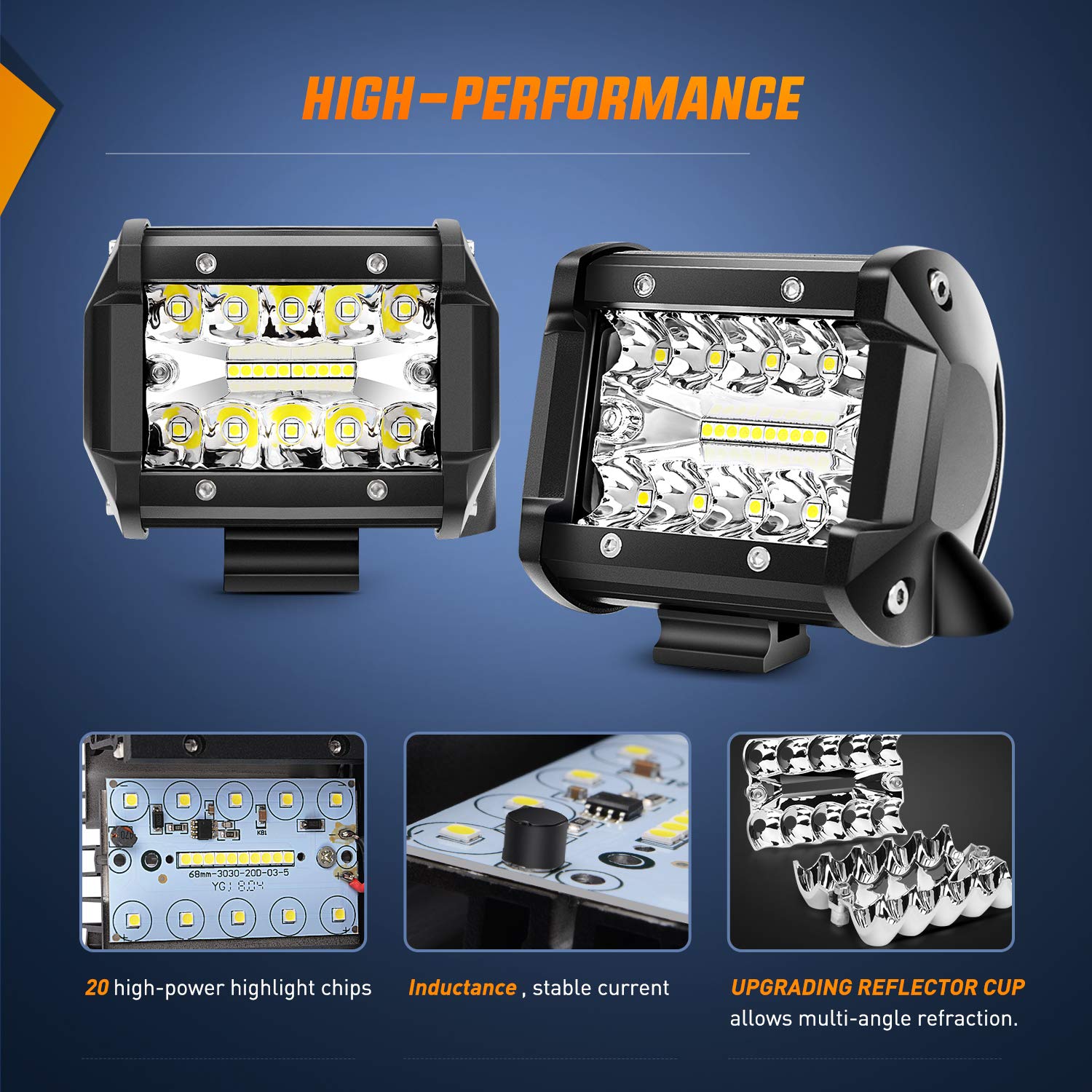 Nilight LED Light Bar 2PCS 60W 4 Inch Flood Spot Combo Work Light Pods Triple Row Driving Lamp with 12 ft Wiring Harness kit - 2 Leads,2 Year Warranty