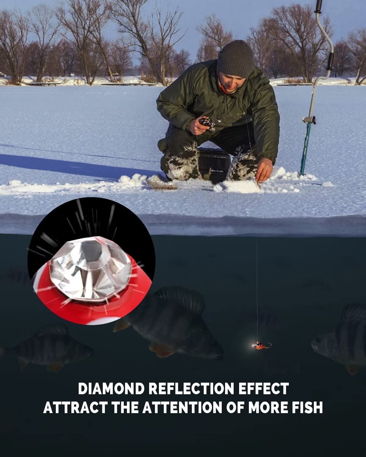 THKFISH Ice Fishing Jigs Kit Ice Fishing Lures for Walleye Perch Jigs C-50PCS + Double Sided Tackle Box S 2pcs