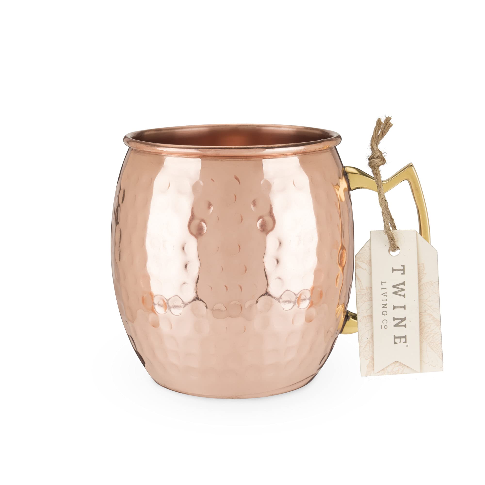 Twine Hammered Copper Moscow Mule Mug, Copper Cups for Moscow Mules, Copper Bar Cart Accessories, 16 oz
