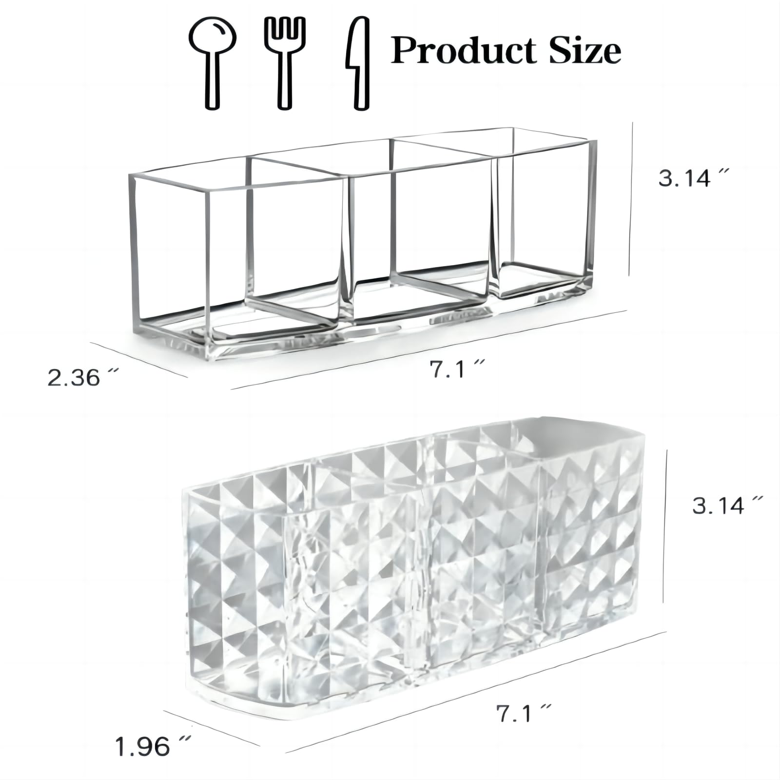 POPGIO 2 Packs Utensil Holder Organizer Countertop Counter Cutlery Flatware Storage Caddy for Kitchen 3 Divided Section 6 Slots Plastic Clear