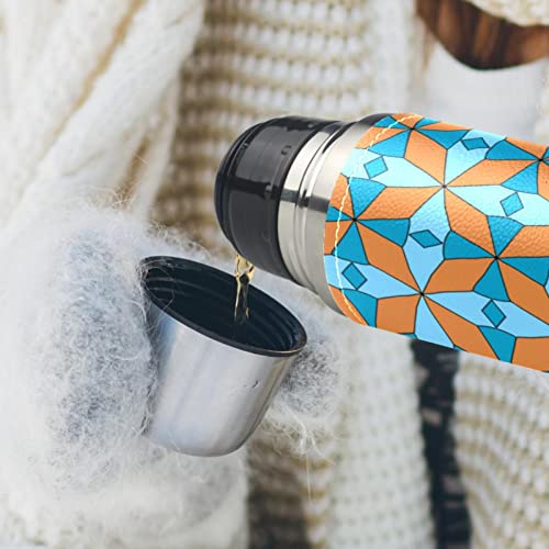Stainless Steel Leather Vacuum Insulated Mug Geometry Thermos Water Bottle for Hot and Cold Drinks Kids Adults 16 Oz