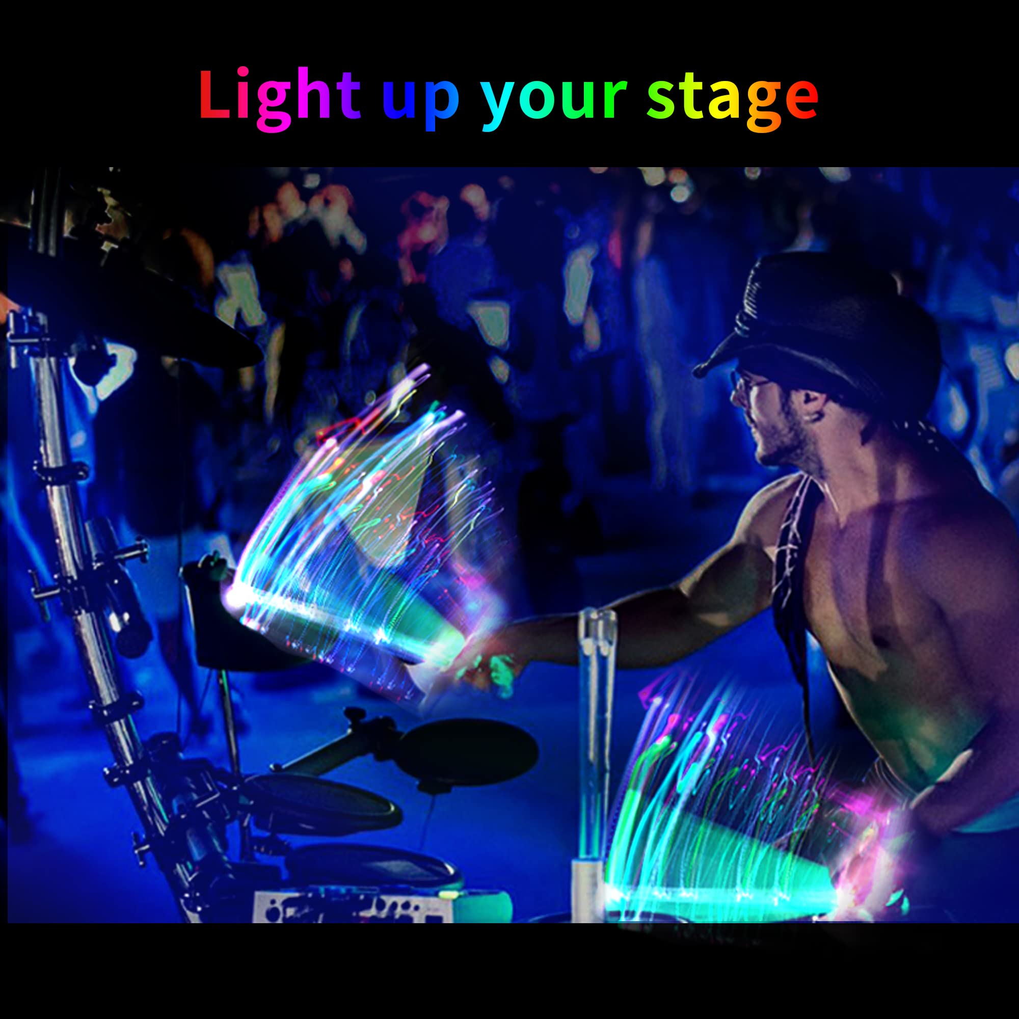 Rechargeable 15 Color Changing LED Light Up Drum Sticks With Storage Bag, Glow In The Dark Drumsticks, Drummer Gifts Glow Plastic Drum Sticks for Adults,Personalized Drum Sticks(2pcs/Pack)