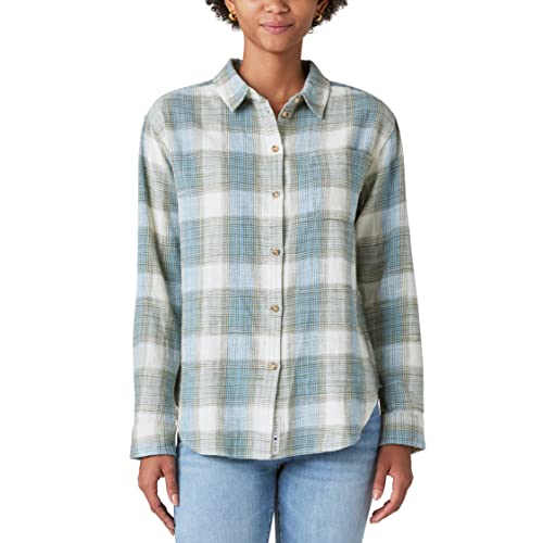 Lucky Brand Women's Oversized Boyfriend Pocket Shirt, Blue Plaid