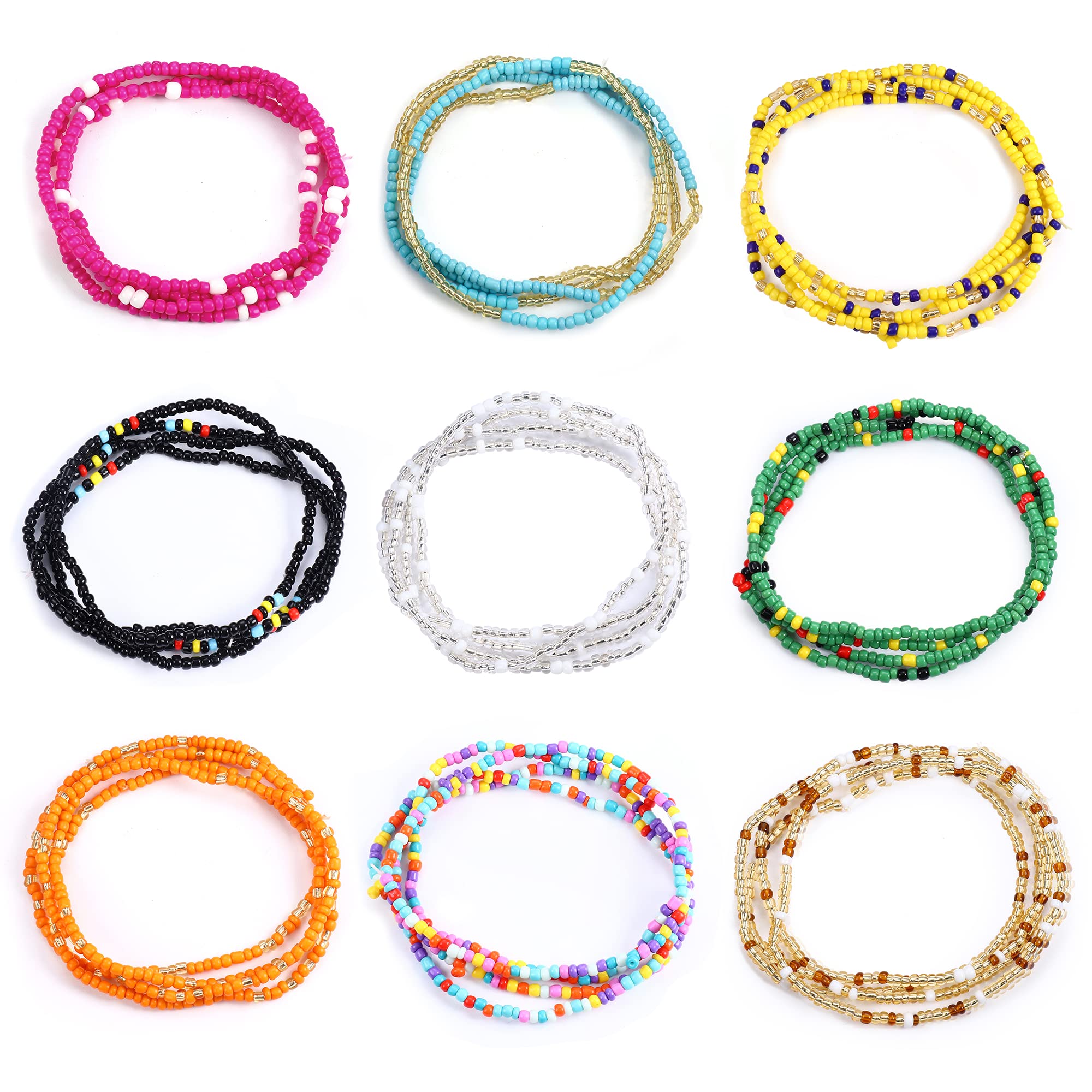 Subiceto 36Pcs Beaded Anklets for Women Teens Handmade African Elastic Beaded Anklet Multicolor Boho Layered Beads Ankle Bracelets Set Adjustable Colorful Stretch Summer Foot Jewelry