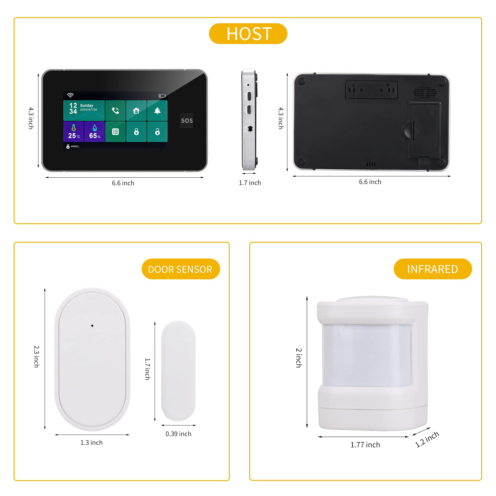 WiFi Home Alarm System Kit, DIY Wireless Security Burglar Alarm System, 4.3 inch Touch Screen Host, APP Remote Control, Compatible with Alexa and Google Assistant(NO Monthly Fees)