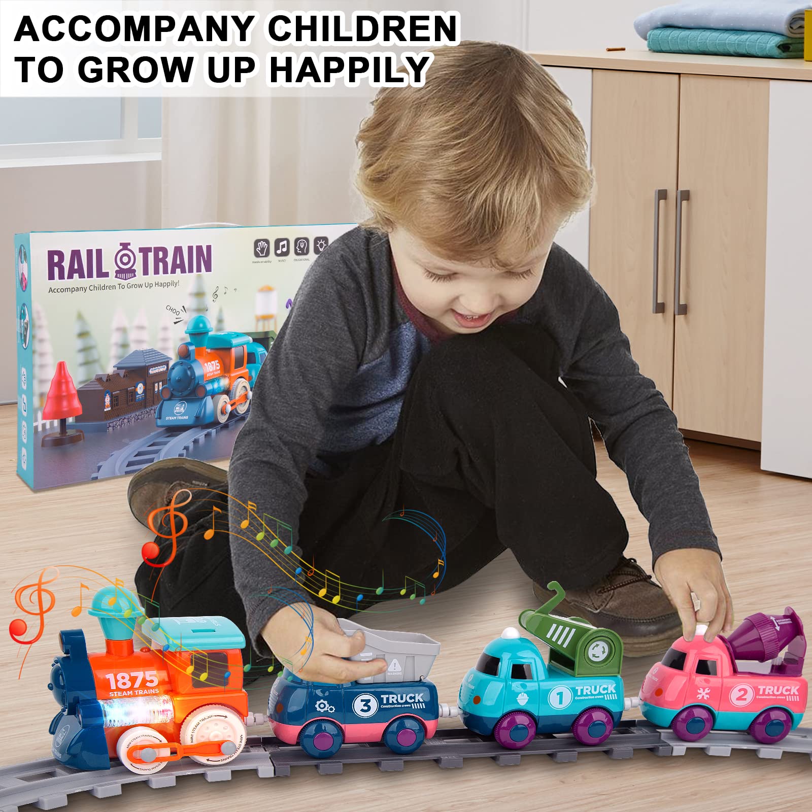 train sets for boys 2-4, Electric Train Toys, Battery Operated Train and Circular Train Track, for 3 4 5 6 7 8+ year old Kids Toddlers