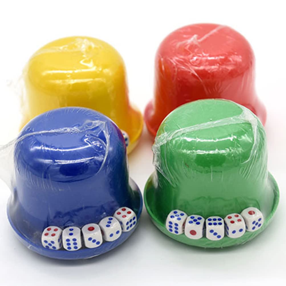 STOBOK Dice Cup with Lid and Tray Set, Plastic Dice Cup Dice Box Game Prop Dice Shaker Cup Dice Stacking Cup with 5 Dice for Dice Games Family Party Supplies