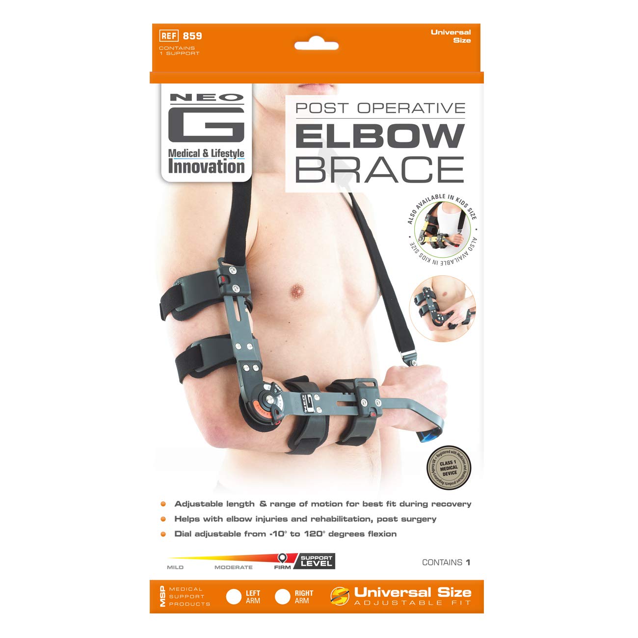 Neo-G Post-Operative Elbow Brace – For Ligament Injuries, Pre/Post Surgery, Joint Protection & Stability, Rehabilitation, Arthritic & Meniscus Pain - Class 1 Medical Device – Right – Black – Unisex