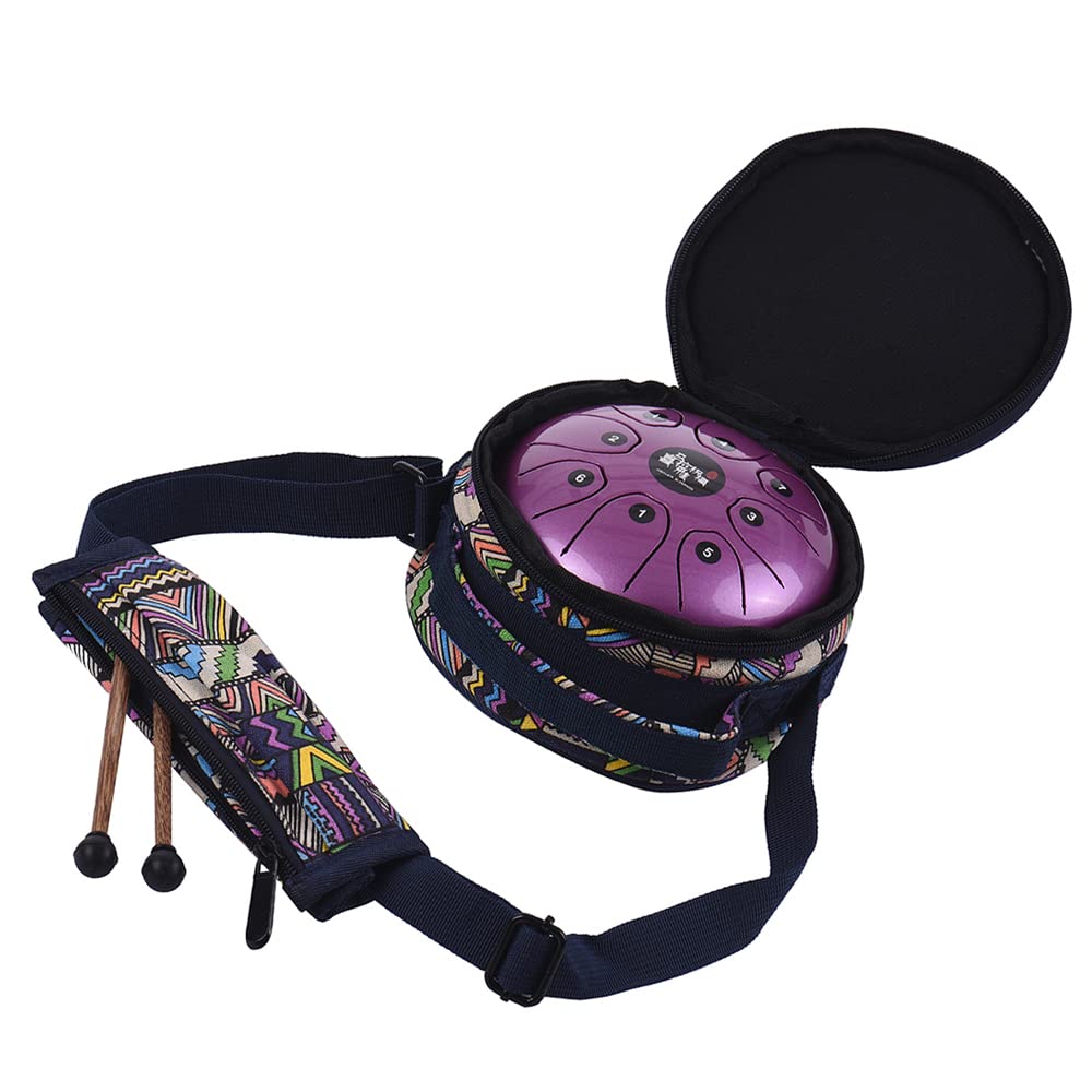 Sasuori 5.5 Inch Mini 8-Tone Steel Tongue Drum C Key Percussion Instrument Handpan Drum with Drum Mallets Carry Bag Purple