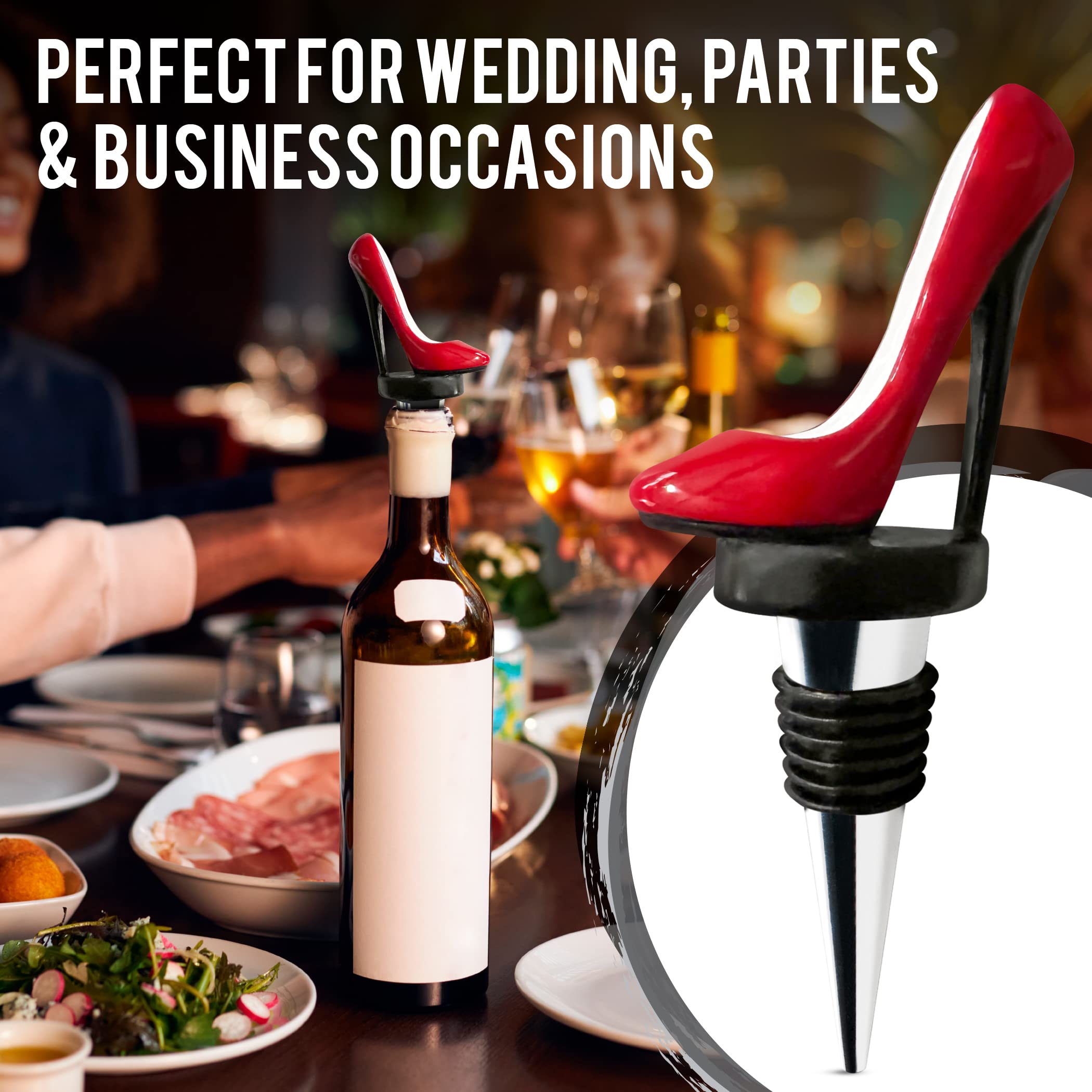 Trovety High Heel Wine Stopper Custom - Cute Red Shoe Elegant High Heels Cork for Women, Bachelorette Party Decor - Decorative Stainless Steel Beverage Topper - Reusable Champagne Bottle Plugs